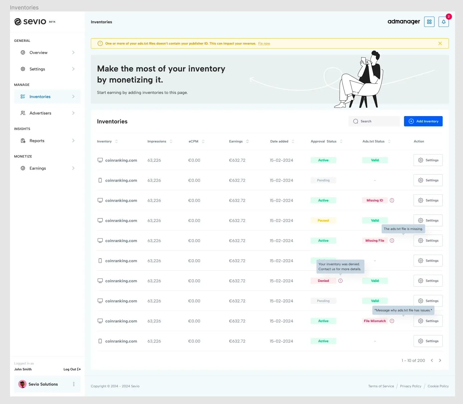 Website Inventory – Sevio